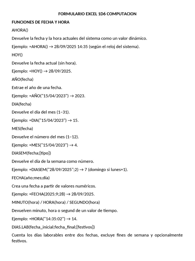 Formulario Excel | PDF | Logaritmo | División (Matemáticas)