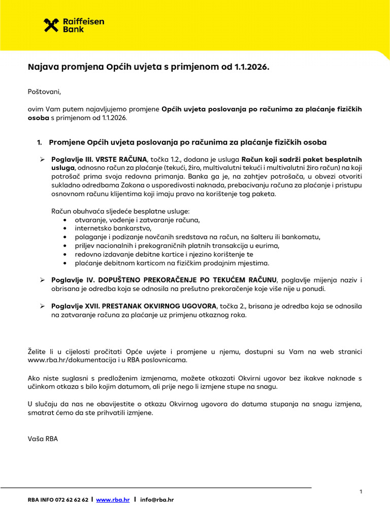 2026 01 01 Najava Promjena Opcih Uvjeta 1 | PDF