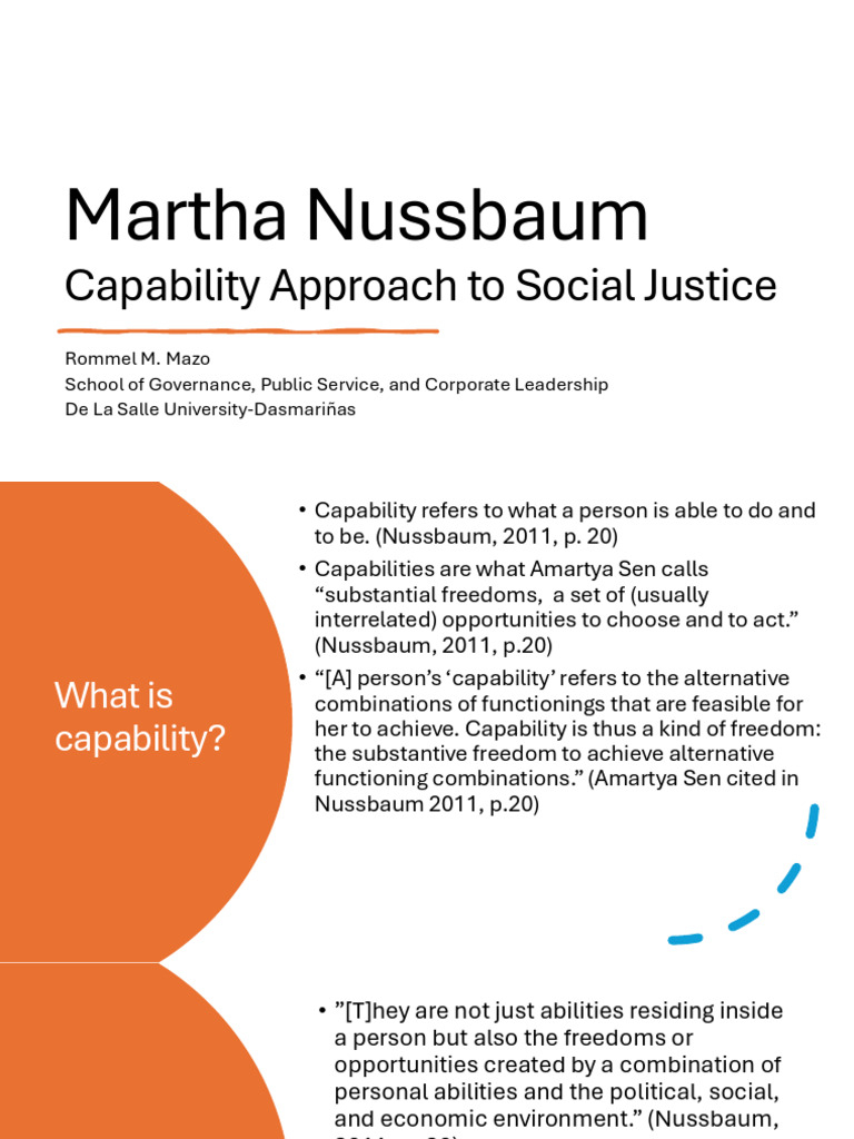 Nussbaum's Capabilities Approach Explained | PDF | Social Psychology ...