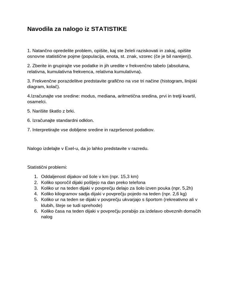 Navodila Za Nalogo Iz Statistike | PDF