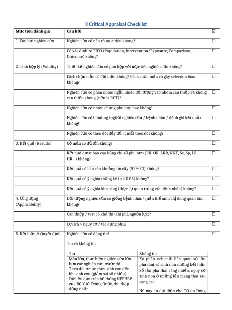 Critical Appraisal Checklist v1 | PDF