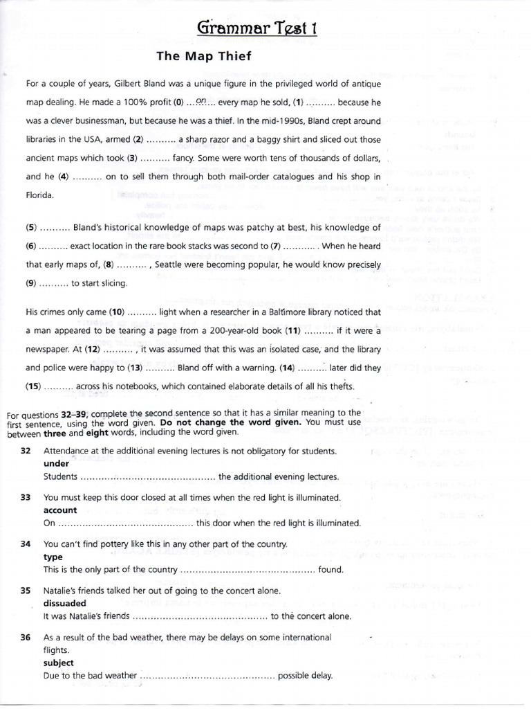 C2 Grammar Test 1 (I) | PDF
