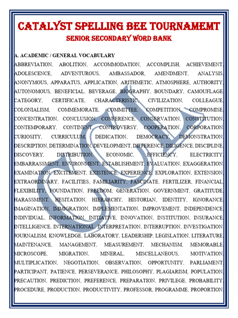 Catalyst Spelling Bee Word Bank | PDF | Chemical Reactions | Biology