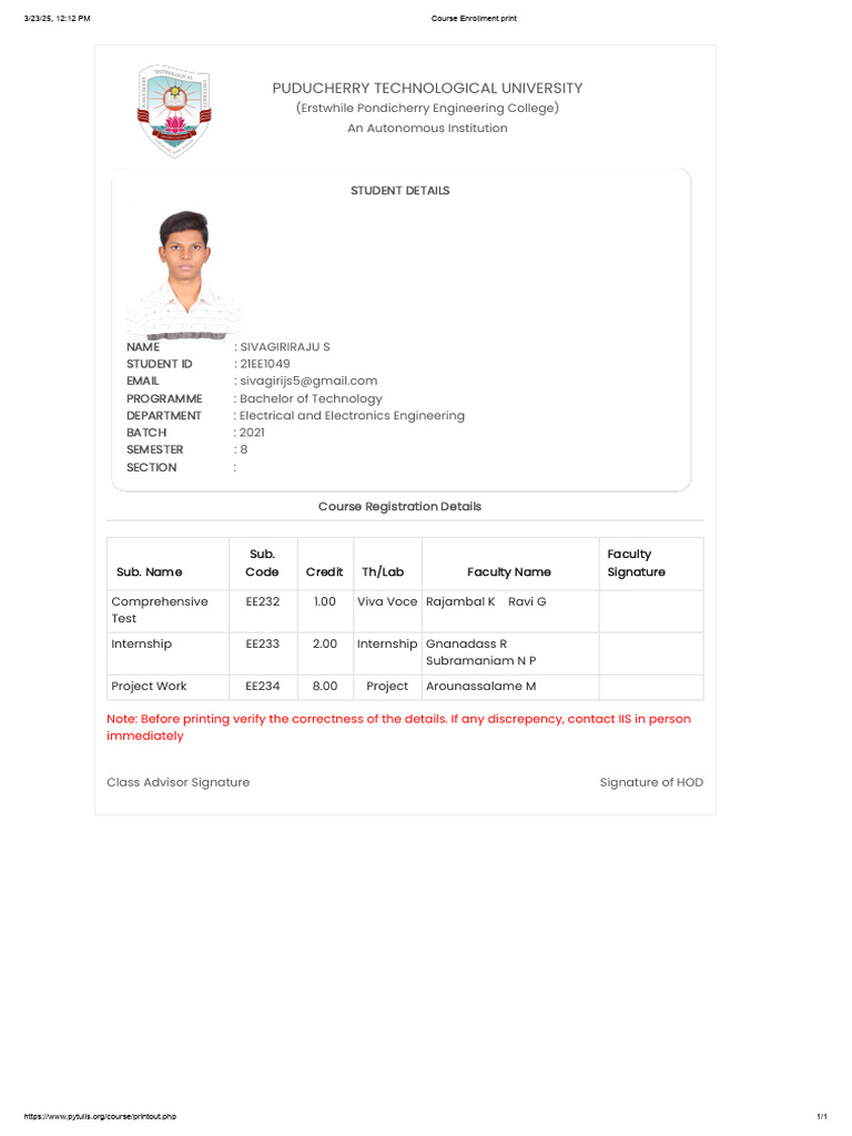 Course Registration for B.Tech EEE | PDF