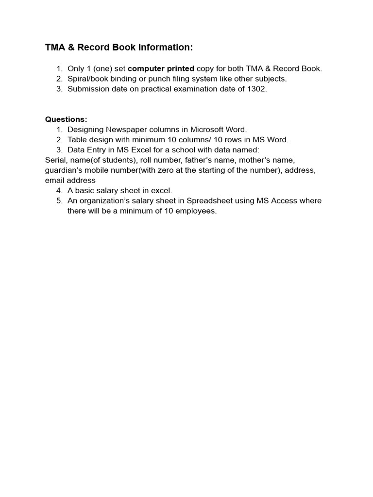 TMA & Record Book Submission Guidelines | PDF