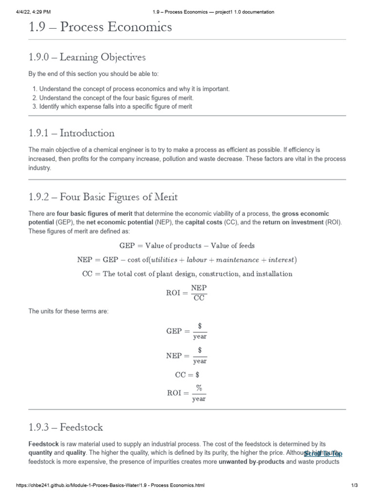 Process Economics in Chemical Engineering | PDF | Return On Investment ...