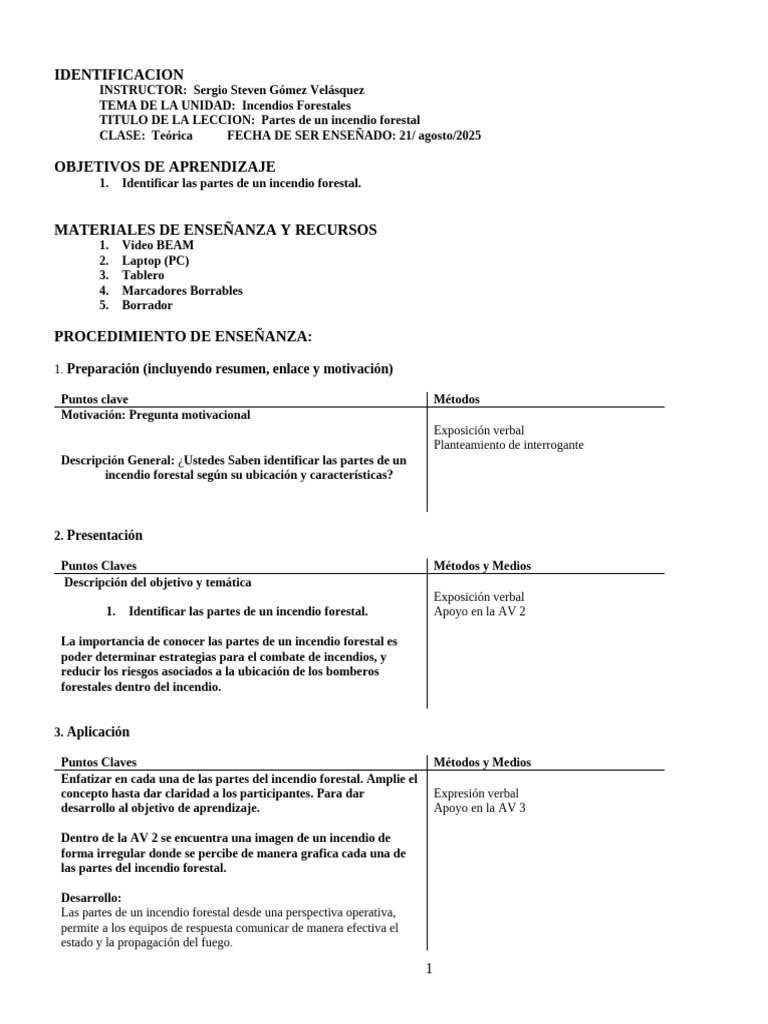 Modelo de Un Esquema de Lección 2 - Corto | PDF | Fuego fatuo