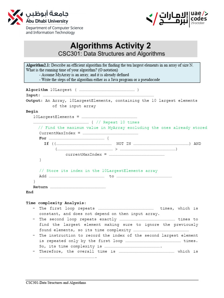 Algorithms Activity 2 Fall | PDF | Algorithms | Time Complexity
