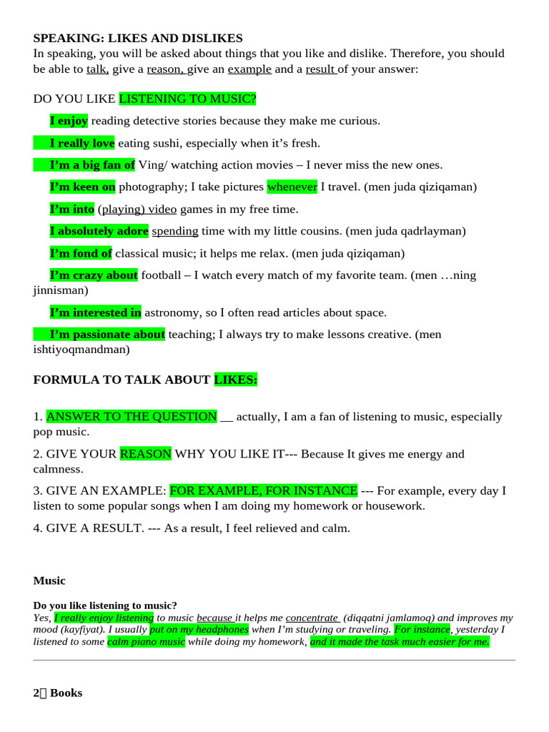 Speaking About Likes and Dislikes | PDF