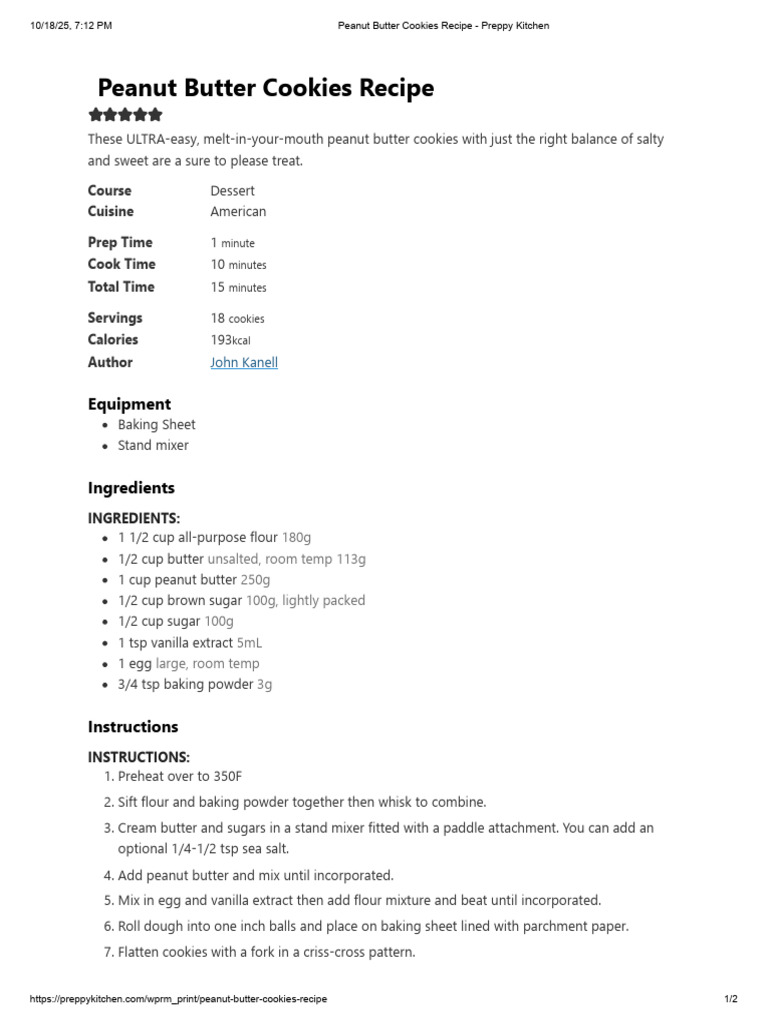 Peanut Butter Cookies Recipe - Preppy Kitchen | PDF | Butter | Baking
