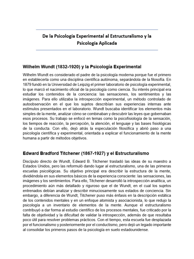 Evolución de la Psicología: Wundt, Titchener y Münsterberg | PDF ...