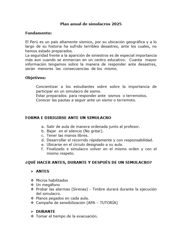 Plan de Simulacro 2025 Industrial | PDF