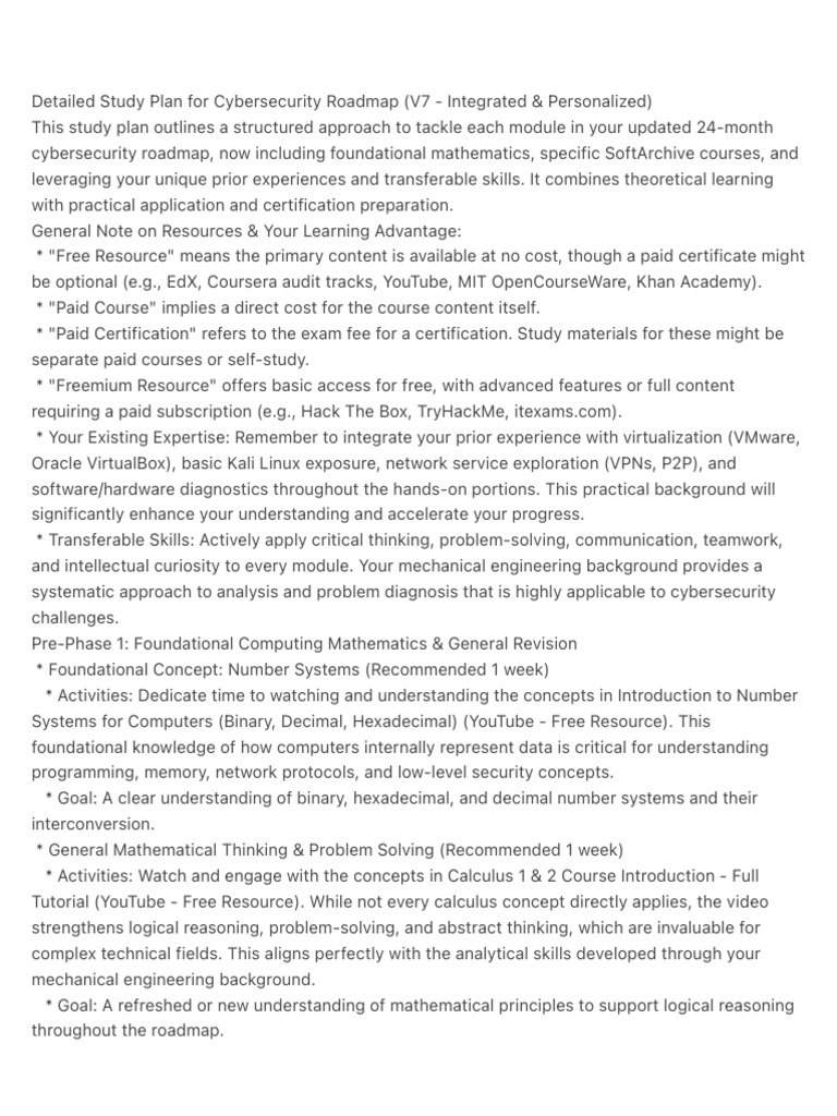 Detailed Study Plan For Cybersecurity Roadmap (V7 - Integrated ...
