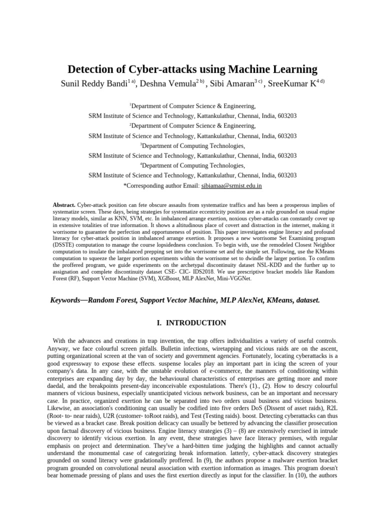 Detection of Cyber-Attacks Using Machine Learning | PDF | Support ...