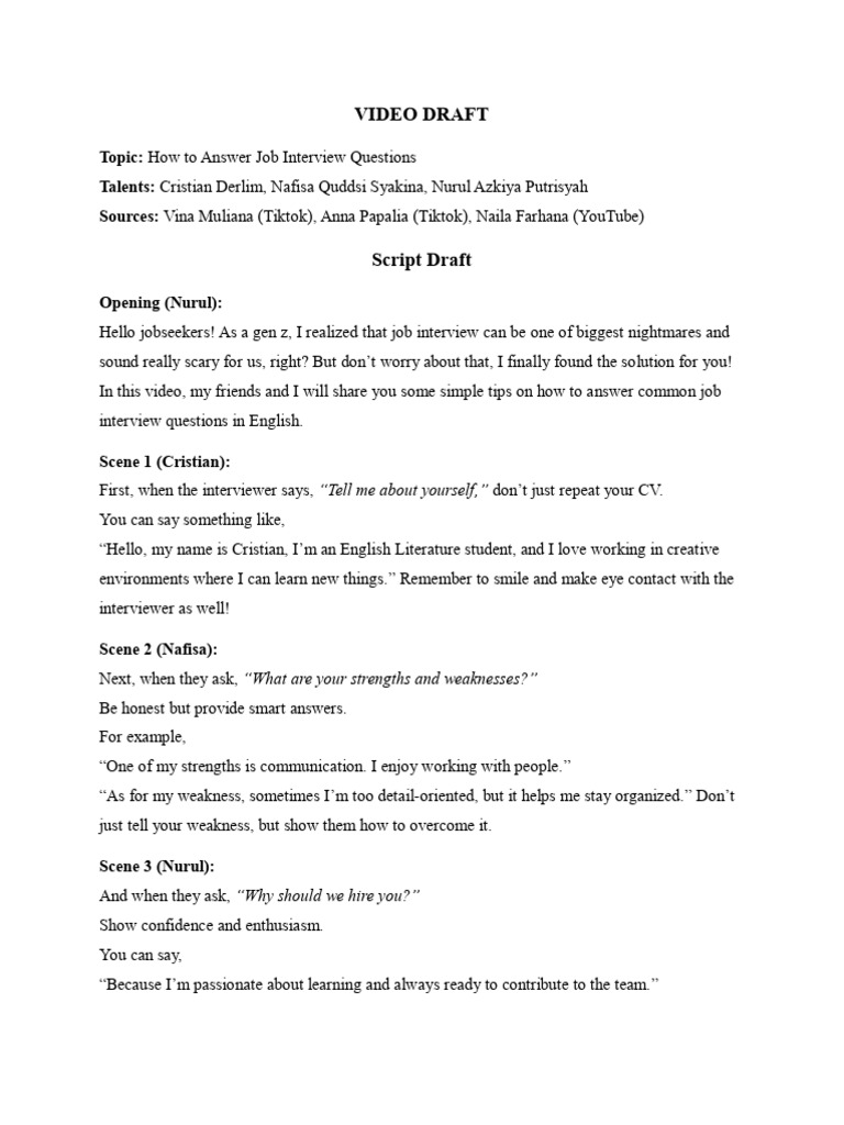 Script Draft Speaking | PDF