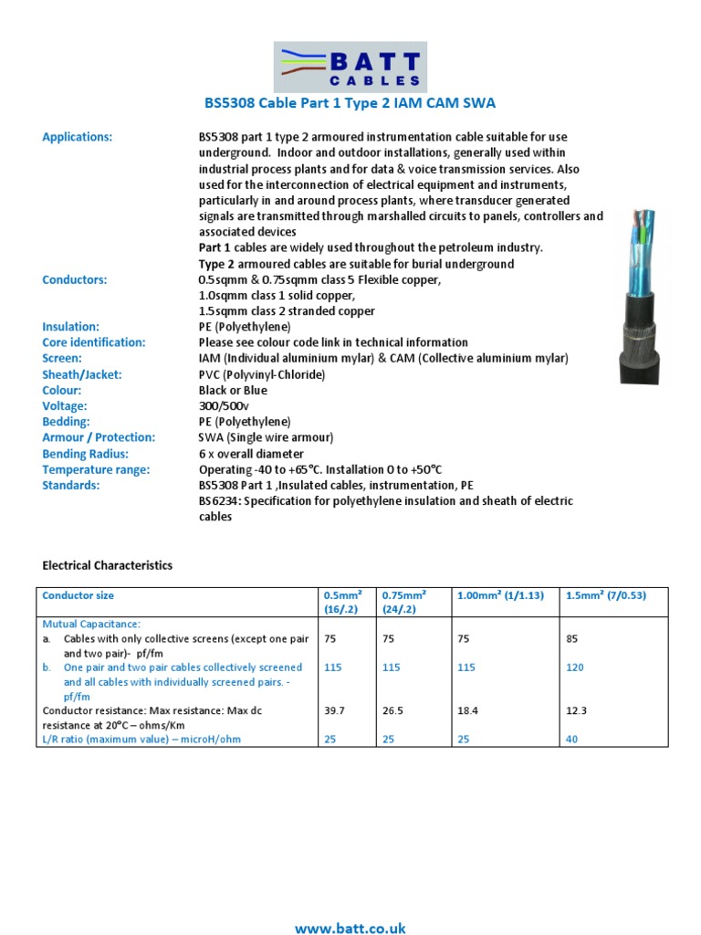 1.16.3 - bs5308 Cable Part 1 Type 2 Iam Cam Swa | PDF | Cable ...