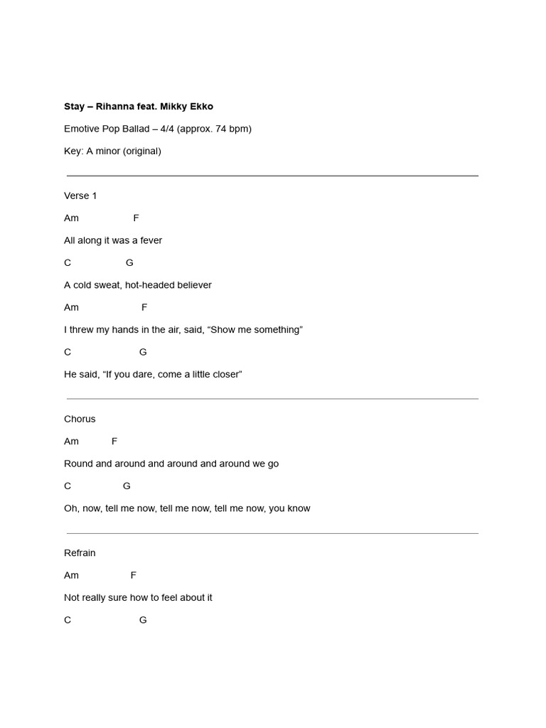 Stay Chords and Lyrics Guide | PDF