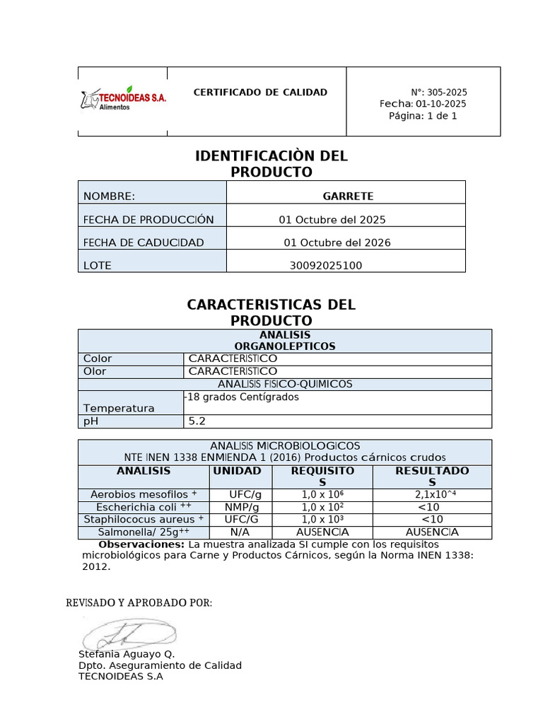 Formato de Certificado de Calidad | PDF