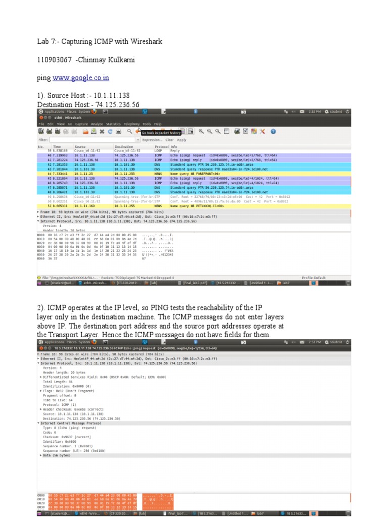 ICMP Analysis with Wireshark Lab 7 | PDF | Network Packet | Internet ...