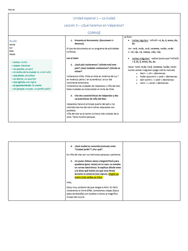 3e - US1 - L3 - Qué Haremos en Valparaíso - CORRIGÉ | PDF