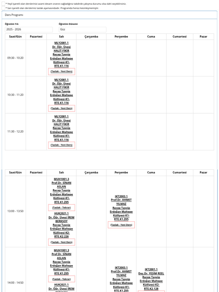 Ders Programı | PDF