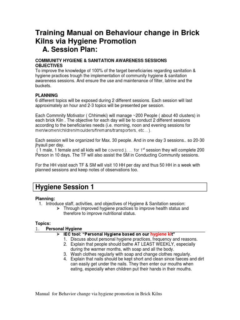 Training Manual On Behaviour Change in Brick Kilns Via Hygiene ...