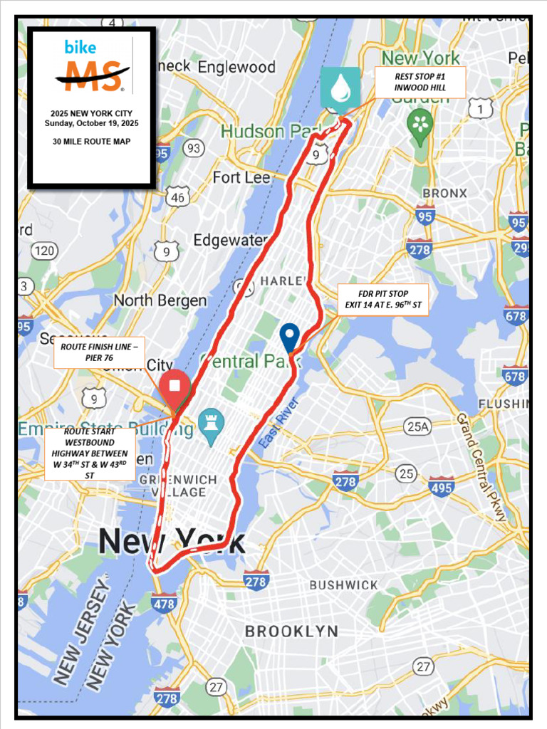 Bike MS: NYC 2025 30-Mile Route | PDF