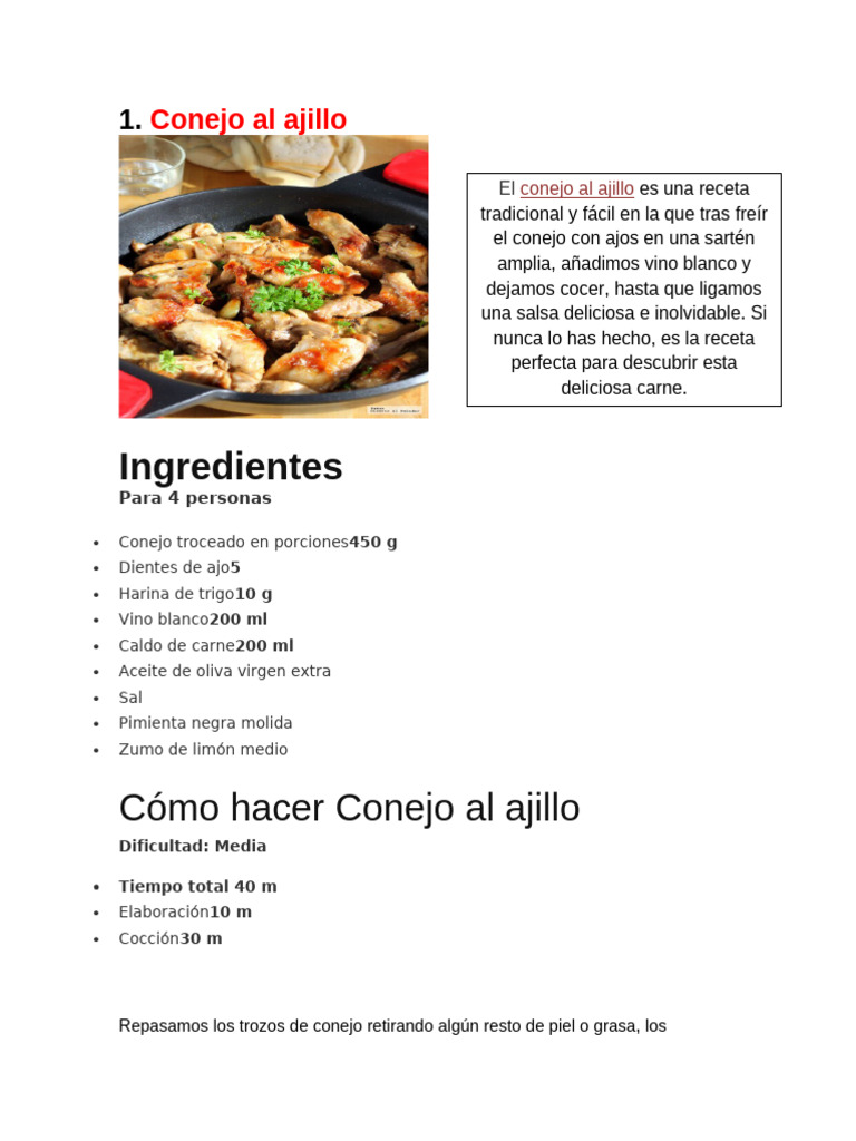 Recetas de Conejo: 6 Deliciosas Preparaciones | PDF | Cocinando | Caldo