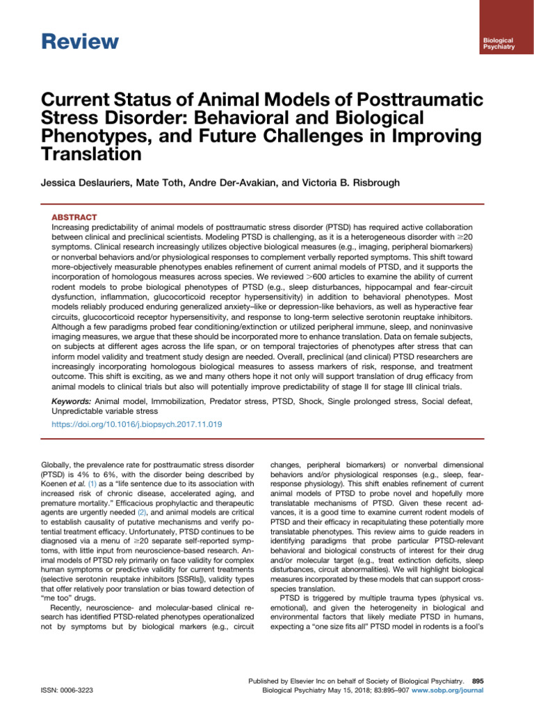 Current Status of Animal Models of Posttraumatic | PDF | Fear | Stress ...