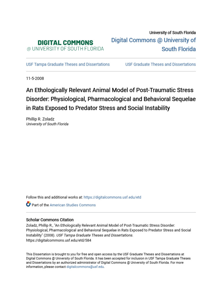 An Ethologically Relevant Animal Model of Post-Traumatic Stress D tez ...