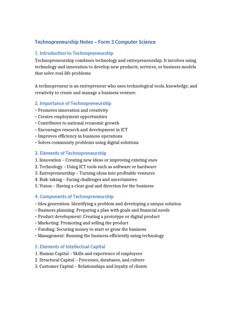 Technopreneurship Overview for Students | PDF | Entrepreneurship ...
