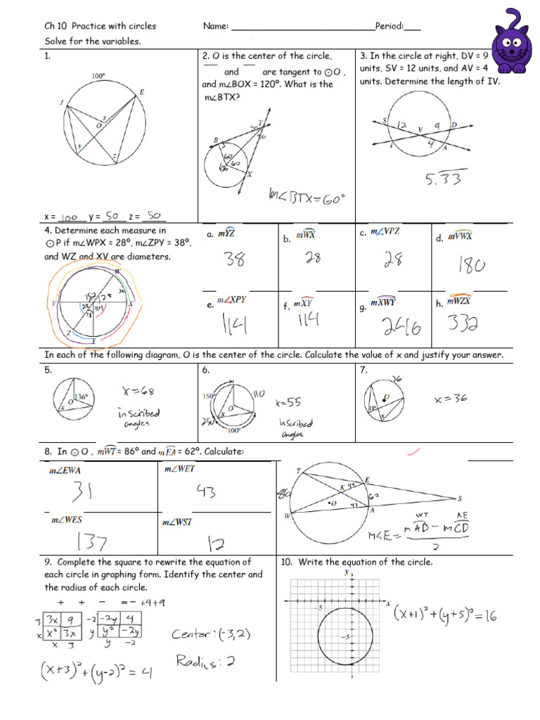 CH 10 Practice With Circles | PDF