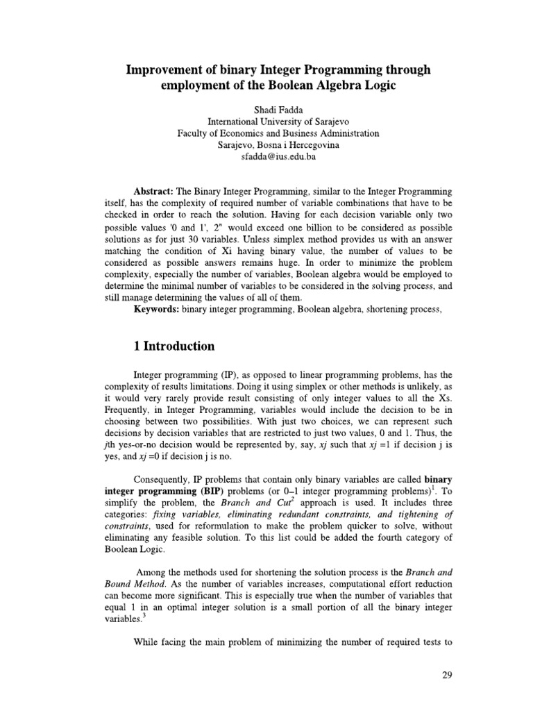 Improvement of Binary Integer Programming | PDF