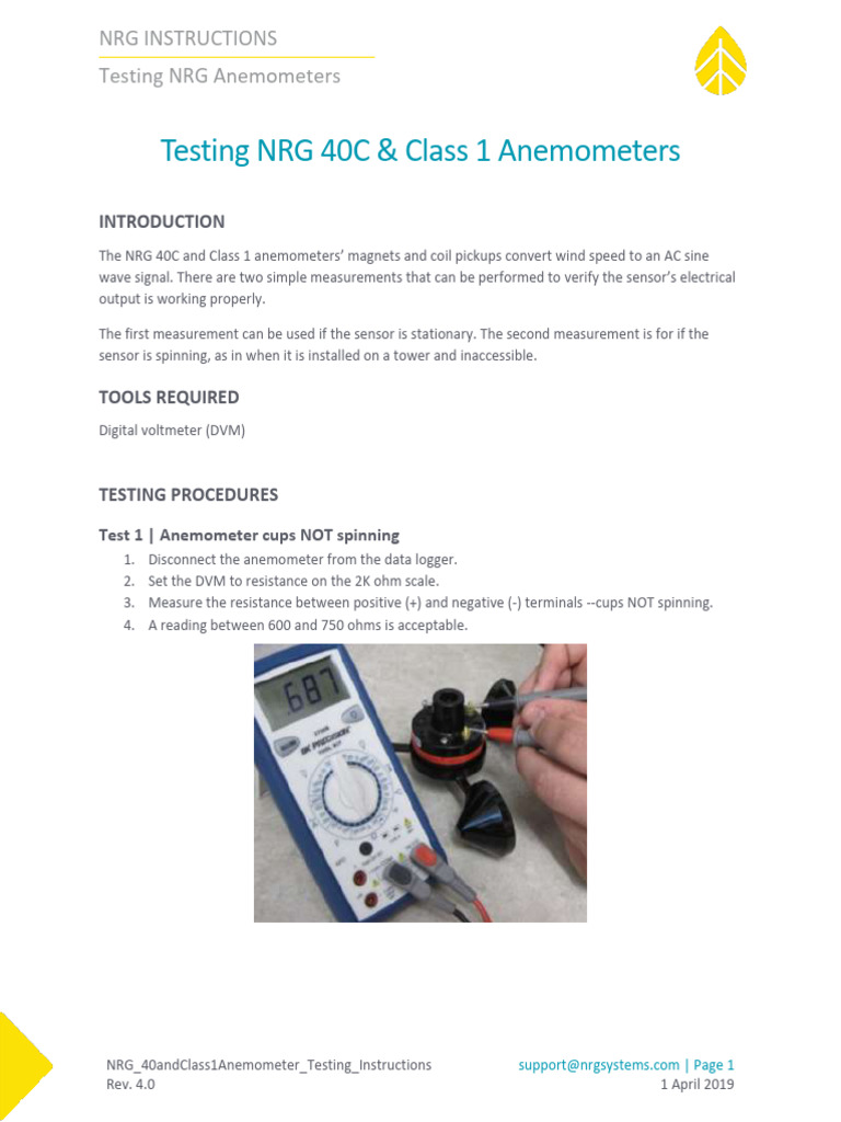 NRG Anemometer Testing Guide | PDF