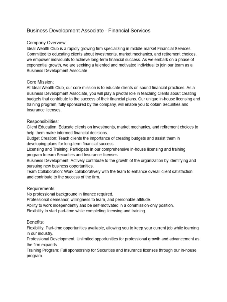 Job Description (Business Development Associate) | PDF