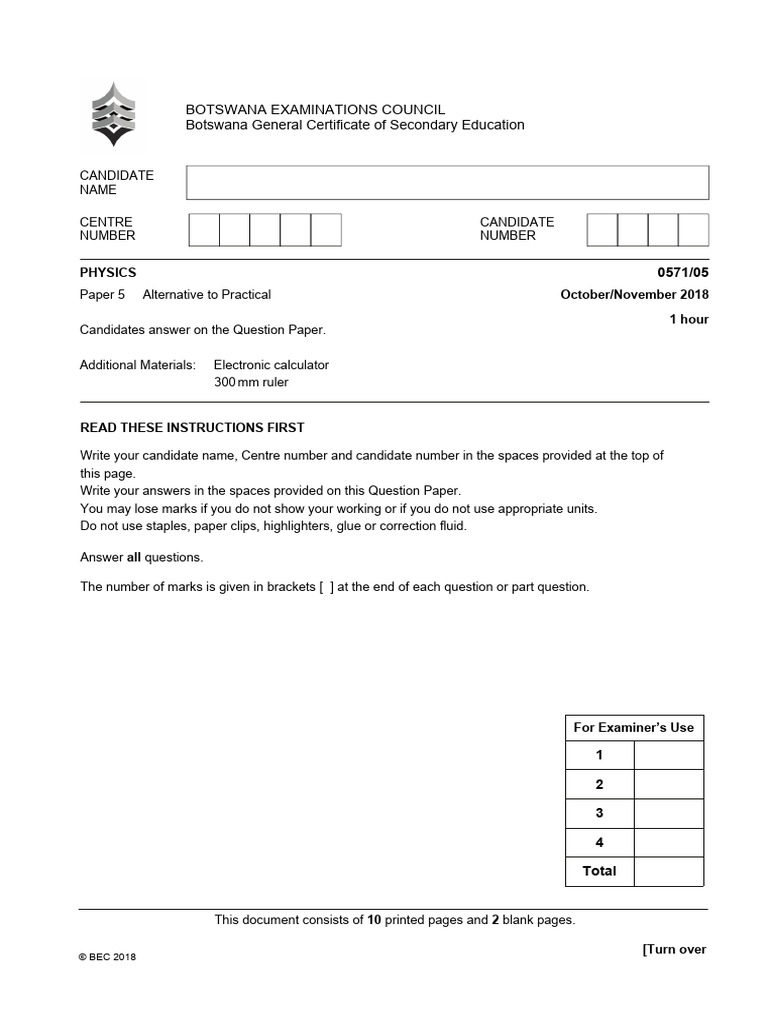 Bgcse Physics Paper 5 2018 | PDF | Pendulum | Physical Quantities
