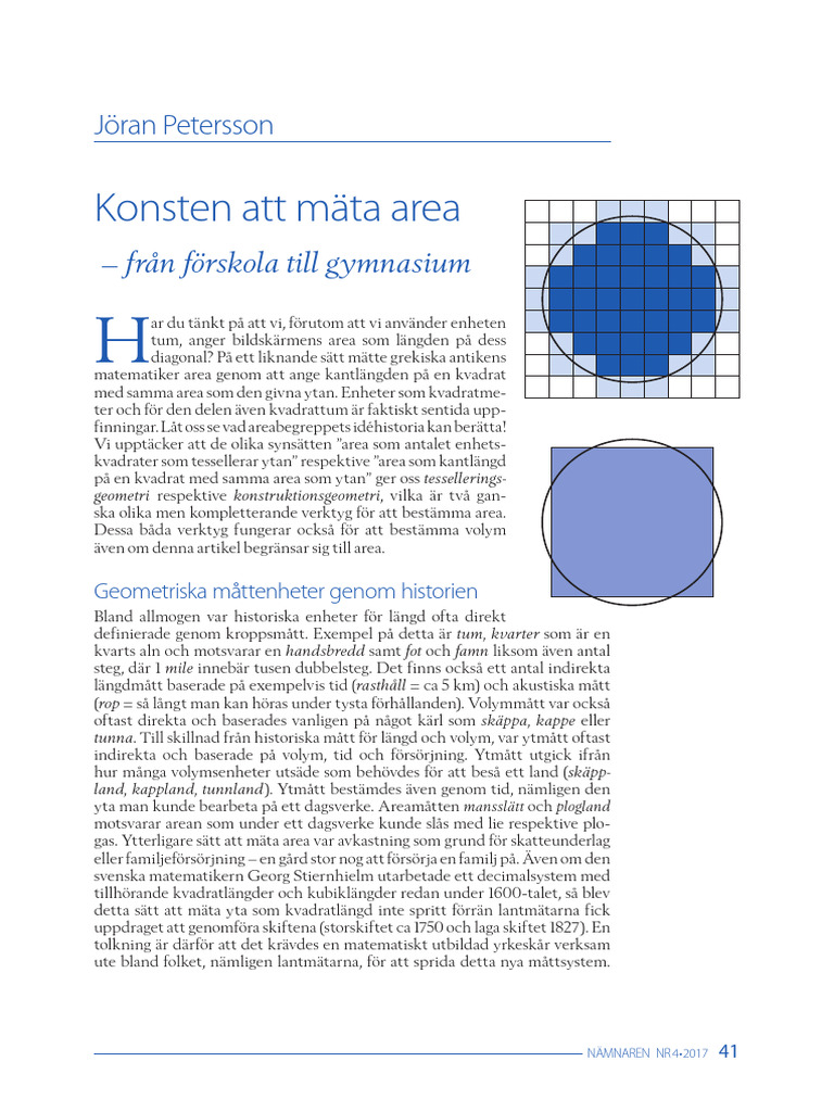 Konsten att mäta area – från förskola till gymnasium | PDF
