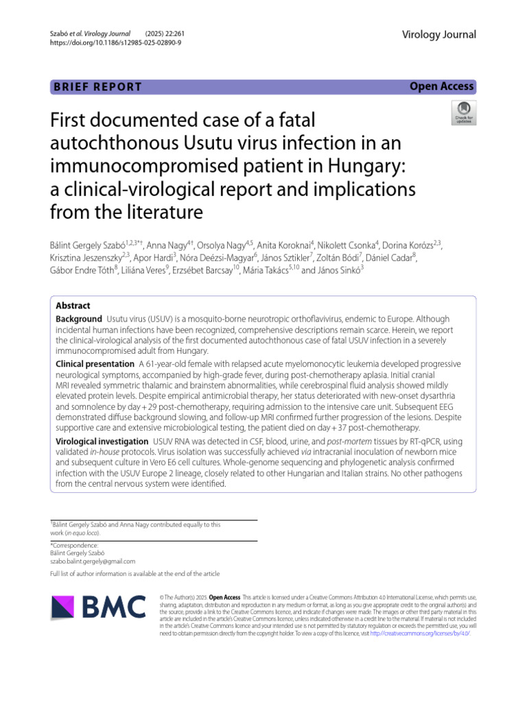 Fatal Usutu Virus Infection in Hungary | PDF | Dna Sequencing | Real ...