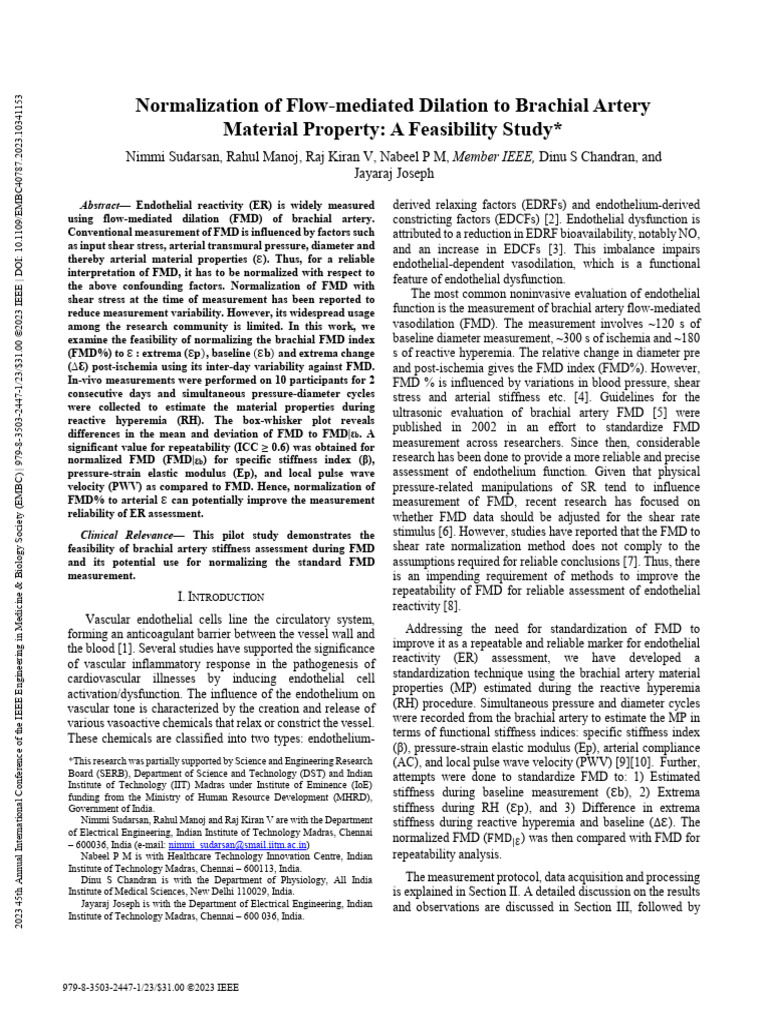 EMBC2023 Normalization of Flow-Mediated Dilation To Brachial Artery Material Property A ...