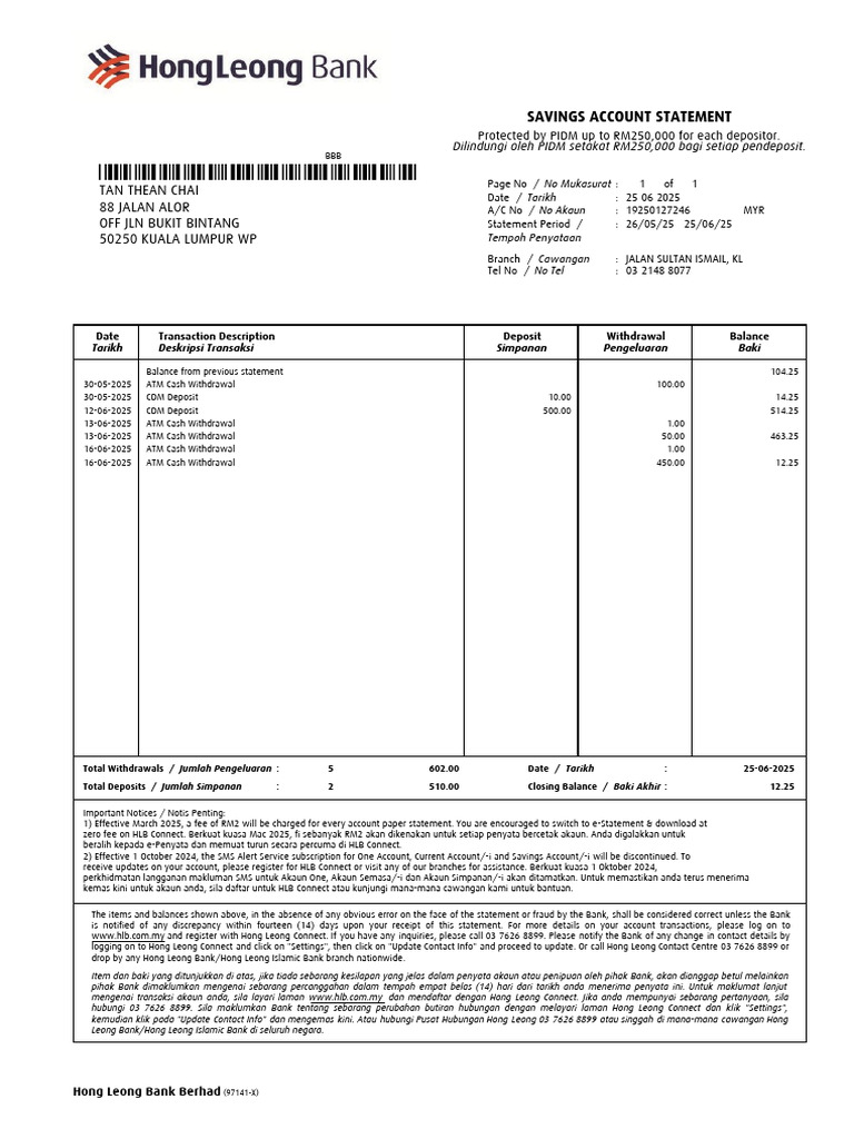 Savings Account Statement Summary | PDF