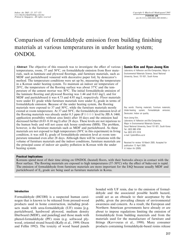 Comparison of Formaldehyde Emission From Building Finishing Materials ...