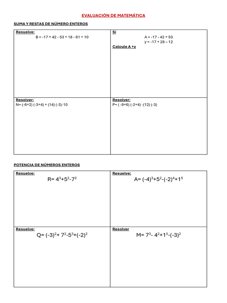 Evaluación de Matemática-5° | PDF