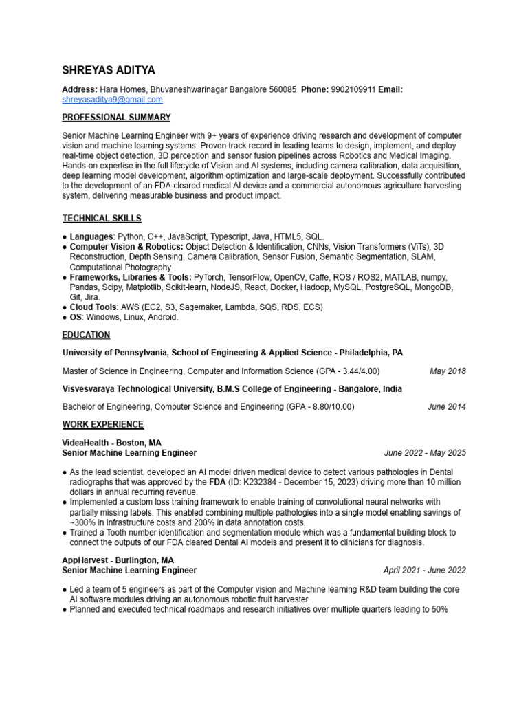 Shreyas Aditya Resume 2025 | PDF | Artificial Intelligence ...