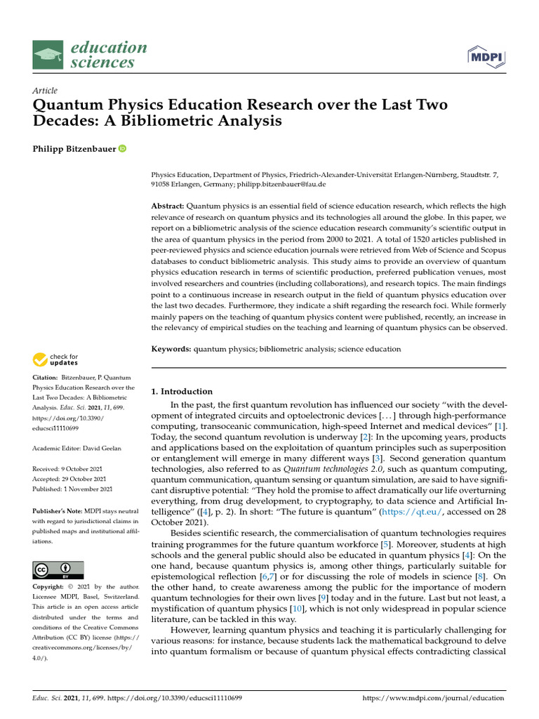 Quantum Physics Education Research Over The Last Two Decades: A ...