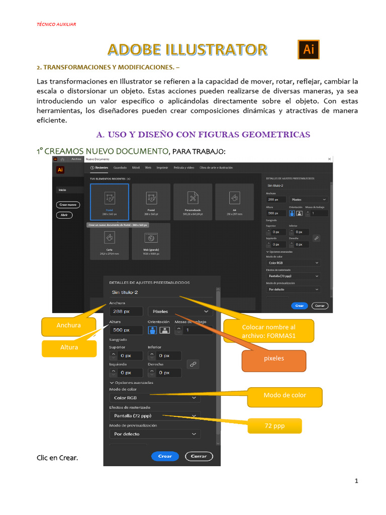 Transformaciones en Illustrator: Guía Práctica | PDF | Ventana ...