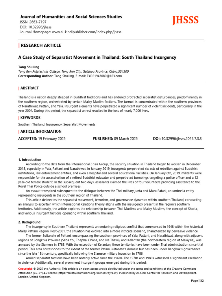 A Case Study of Separatist Movement in Thailand So | PDF | Thailand
