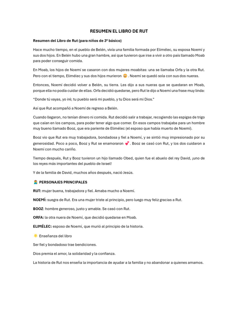 Resumen del Libro de Rut para Niños | PDF
