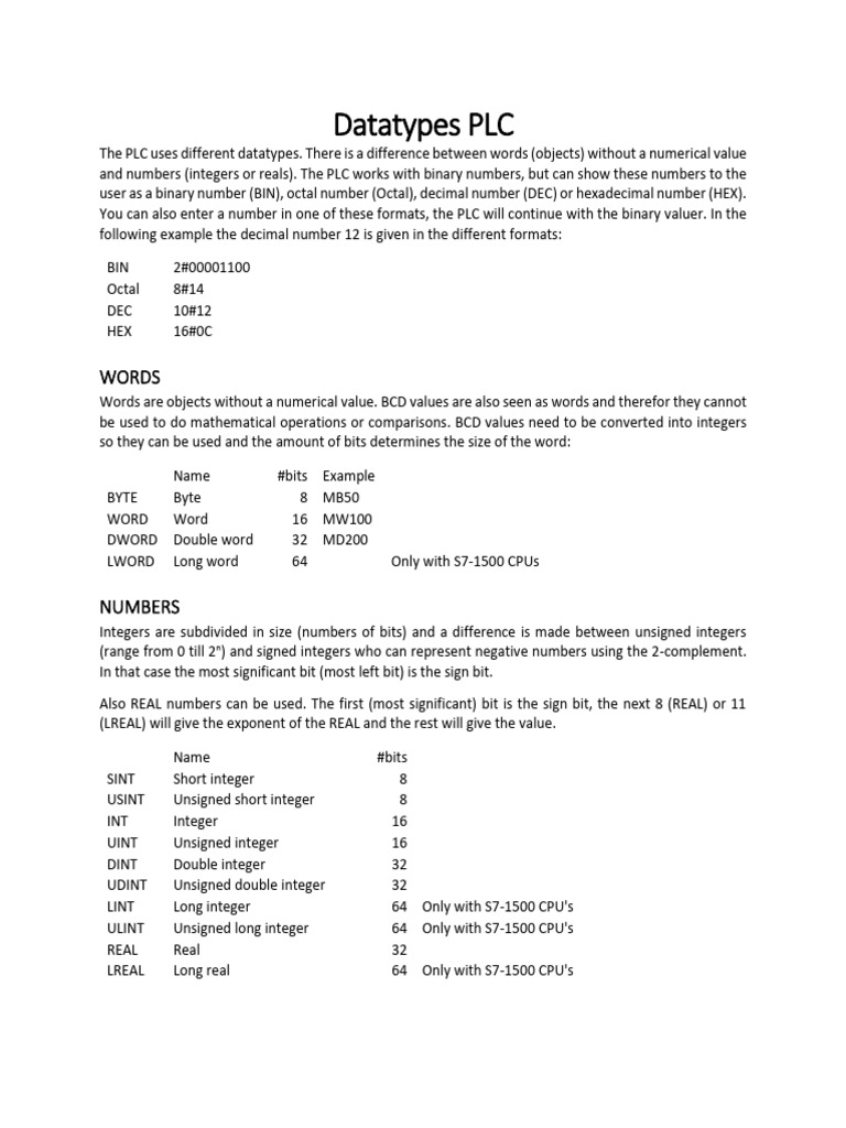 Datatypes PLC | PDF