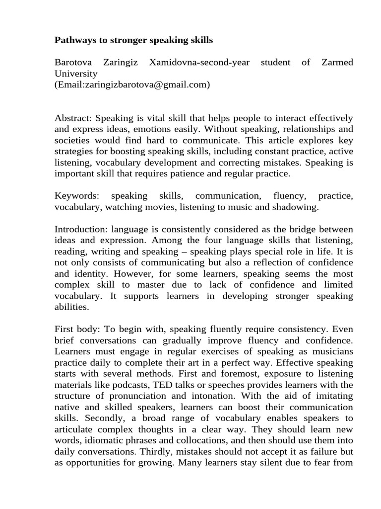 Pathways To Stronger Speaking Skills | PDF | Vocabulary | Fluency