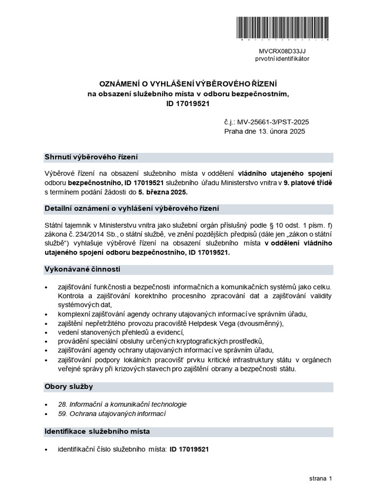 MV 25661 3 PST 2025 Vyberove Rizeni | PDF